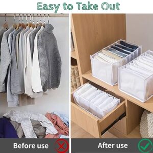 Washable Wardrobe Clothes Organizer, Upgraded 2Pcs Leggings T-Shirt Compartment Storage Box with Handles, 7 Grids Closet Organizers Storage, Foldable Drawer Mesh Separation Box for Bedroom(White)