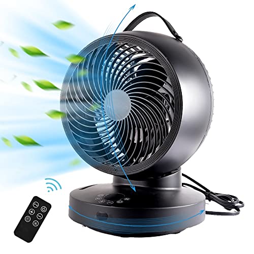 Kapoo Table Air Circulator Fan,Blade 8",6 Speeds 4 Wind Modes,With Remote Control,Horizontal Vertical Oscillating,Indoor Circulator Fan for Whole Room Temperature Equilibrium,Black,Middle,GS-XXG037