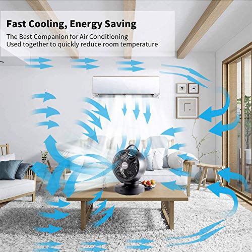 Kapoo Table Air Circulator Fan,Blade 8",6 Speeds 4 Wind Modes,With Remote Control,Horizontal Vertical Oscillating,Indoor Circulator Fan for Whole Room Temperature Equilibrium,Black,Middle,GS-XXG037