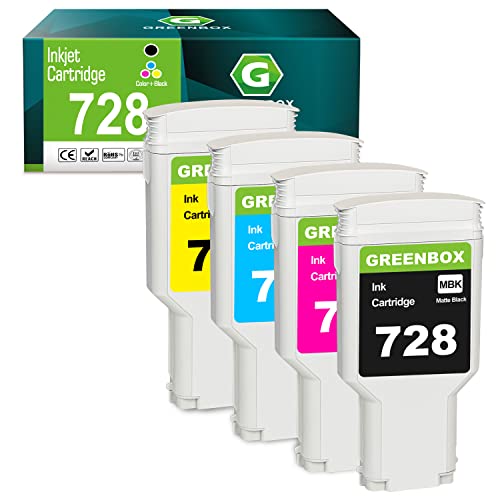 GREENBOX Compatible 728 Ink Cartridges Replacement for HP 728 300ML F9J68A F9K17A F9K16A F9K15A for DesignJet T730 (F9A29A / F9A29D), DesignJet T830 (F9A30A/F9A28A/F9A28D/F9A30D) (300ML, 4-Pack)