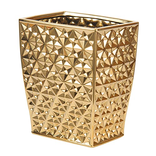 RXLVCKY Ceramic Rectangular Small 2.5 Gallon Trash Can - Wastebasket, Garbage Container Bin for Bathroom, Bedroom, Kitchen, Home Office, and Kids Room, Holds Waste, Recycling - Gold