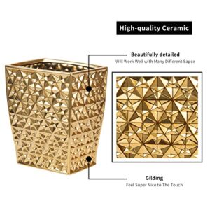 RXLVCKY Ceramic Rectangular Small 2.5 Gallon Trash Can - Wastebasket, Garbage Container Bin for Bathroom, Bedroom, Kitchen, Home Office, and Kids Room, Holds Waste, Recycling - Gold