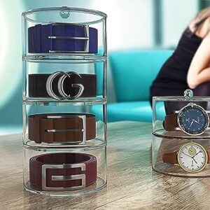 ELYPRO Premium Acrylic Belt Organizer - Sleek, Multi-Functional Storage for Belts, Jewelry, Makeup & Hair Accessories - Transparent, Rotating Drawers, Stackable & Wall-Mountable Design (XL-4)