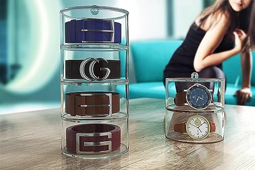 ELYPRO Premium Acrylic Belt Organizer - Sleek, Multi-Functional Storage for Belts, Jewelry, Makeup & Hair Accessories - Transparent, Rotating Drawers, Stackable & Wall-Mountable Design (XL-4)