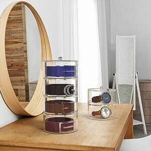 ELYPRO Premium Acrylic Belt Organizer - Sleek, Multi-Functional Storage for Belts, Jewelry, Makeup & Hair Accessories - Transparent, Rotating Drawers, Stackable & Wall-Mountable Design (XL-4)