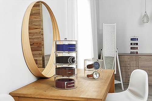 ELYPRO Premium Acrylic Belt Organizer - Sleek, Multi-Functional Storage for Belts, Jewelry, Makeup & Hair Accessories - Transparent, Rotating Drawers, Stackable & Wall-Mountable Design (XL-4)