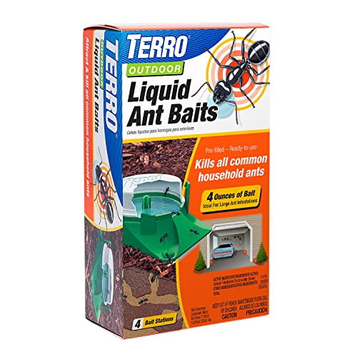 TERRO T1804-6 Outdoor Ready-to-Use Liquid Ant Bait Killer and Trap - Kills Common Household Ants - 4 Bait Stations