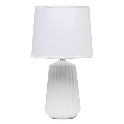 Simple Designs ‎LT1119-OFF Pleated English Ceramic Base Bedside Table Lamp, Off White