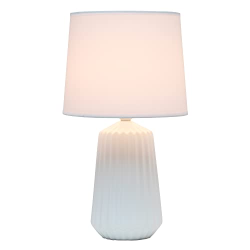 Simple Designs ‎LT1119-OFF Pleated English Ceramic Base Bedside Table Lamp, Off White