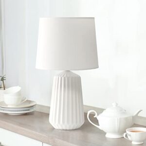 Simple Designs ‎LT1119-OFF Pleated English Ceramic Base Bedside Table Lamp, Off White