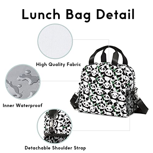 Insulated Panda Lunch Bag for Boy Girl Man Women, Reusable Lunch Box Lunch Tote Bag for Picnic Travel Office Work with Adjustable Shoulder Strap