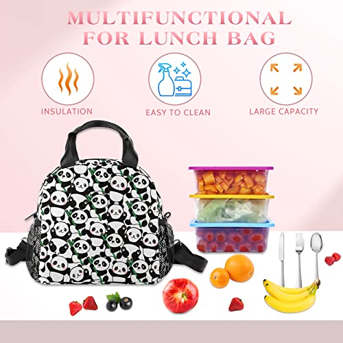 Insulated Panda Lunch Bag for Boy Girl Man Women, Reusable Lunch Box Lunch Tote Bag for Picnic Travel Office Work with Adjustable Shoulder Strap