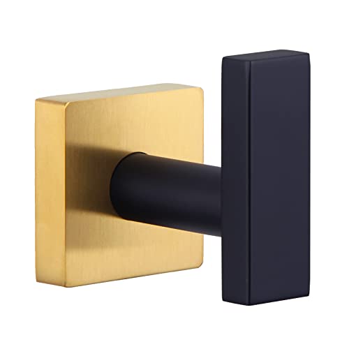 APLusee Towel Hook Matte Black and Gold, SUS 304 Stainless Steel Chic Square Coat Holder, Multipurpose Hanger for Bathroom Toilet Kitchen Home, Storage Organizer