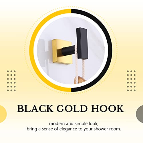 APLusee Towel Hook Matte Black and Gold, SUS 304 Stainless Steel Chic Square Coat Holder, Multipurpose Hanger for Bathroom Toilet Kitchen Home, Storage Organizer