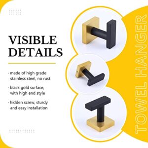 APLusee Towel Hook Matte Black and Gold, SUS 304 Stainless Steel Chic Square Coat Holder, Multipurpose Hanger for Bathroom Toilet Kitchen Home, Storage Organizer