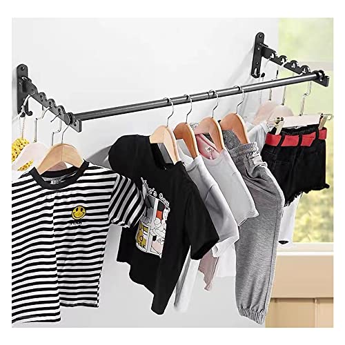 JSKRL Wall Mounted Clothes Drying Rack, Folding Laundry Drying Rack,2 Racks with Rod (Silver), Suitable for Bathroom Balcony Wardrobe Laundry Room.