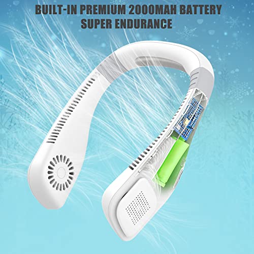 PomisGam Portable Neck Fan, 2022 Upgraded Hands Free Bladeless Fan,Long-Lasting & Rechargeable Battery Personal Fan,Rapid Cooling&Headphone Design,3 Speeds Adjustment,USB Powered Neck Fan-White