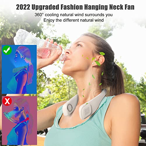 PomisGam Portable Neck Fan, 2022 Upgraded Hands Free Bladeless Fan,Long-Lasting & Rechargeable Battery Personal Fan,Rapid Cooling&Headphone Design,3 Speeds Adjustment,USB Powered Neck Fan-White