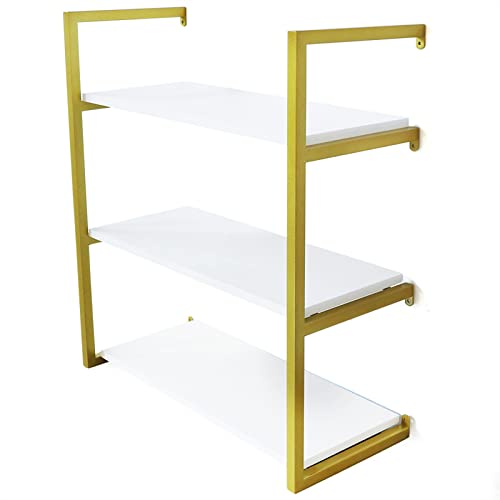 Eapmic 3-Tier 24in Floating Wall Shelves,Wall Mounted Storage DIY Open Bookshelf Decor Book for Living, Dining Room, Office, Wood Wall Shelf with Metal Brackets (3-Tier,24in,Gold)