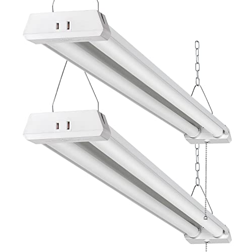 OOOLED 4FT Linkable LED Shop Light for Garages, 42W 4800LM 5000K Daylight LED Shop Lights, LED Ceiling Light with Pull Chain (ON/Off), Linear Worklight Fixture with Plug, 2 Pack