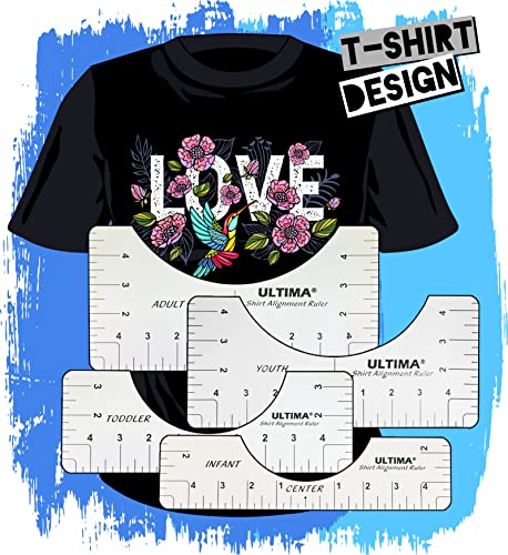 Ultima T-Shirt Alignment Guide & Centering Ruler – 4pc T Shirt Alignment Tool Used to Center Your Designs – Sizes for Adult, Youth, Toddler & Infant