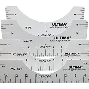 Ultima T-Shirt Alignment Guide & Centering Ruler – 4pc T Shirt Alignment Tool Used to Center Your Designs – Sizes for Adult, Youth, Toddler & Infant