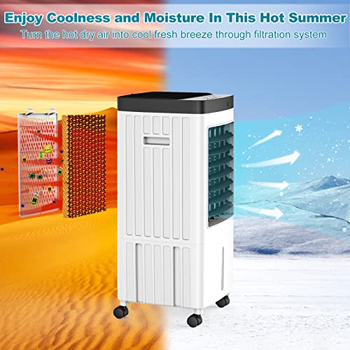 Portable Air Conditioners, 3-IN-1 Evaporative Air Cooler 2.64 Gallon Water Tank, 90° Oscillation Tower Fan, Remote, 3 Speeds, Timer, Personal AC Cooling & Humidifying, Windowless Portable AC for Room