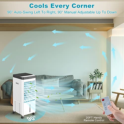 Portable Air Conditioners, 3-IN-1 Evaporative Air Cooler 2.64 Gallon Water Tank, 90° Oscillation Tower Fan, Remote, 3 Speeds, Timer, Personal AC Cooling & Humidifying, Windowless Portable AC for Room