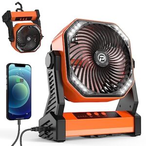 kitwlemen camping fan with led lantern, 20000mah rechargeable battery operated outdoor tent fan with light & hanging hook, 4 speeds, personal usb desk fan for camping, power outage, hurricane, jobsite