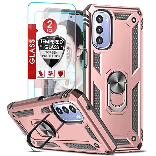 LeYi for Motorola G Stylus 2022 Case 4G, Moto G Stylus Case 2022 with 2 Pcs Tempered Glass Screen Protector, [Military-Grade] Case with Magnetic Ring Kickstand for Motorola G Stylus 2022, Rose Gold