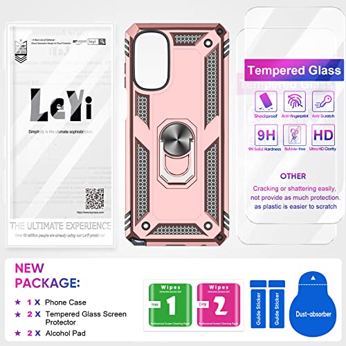 LeYi for Motorola G Stylus 2022 Case 4G, Moto G Stylus Case 2022 with 2 Pcs Tempered Glass Screen Protector, [Military-Grade] Case with Magnetic Ring Kickstand for Motorola G Stylus 2022, Rose Gold