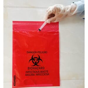 Mantianstar 100pcs Medical Grade No Leak Bags Stick On Biohazard Bags 10x14in/25x35cm Stick-on Infectious Red Waste Bags