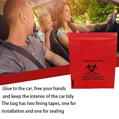 Mantianstar 100pcs Medical Grade No Leak Bags Stick On Biohazard Bags 10x14in/25x35cm Stick-on Infectious Red Waste Bags