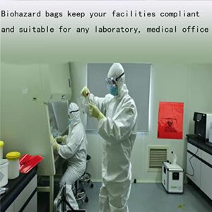 Mantianstar 100pcs Medical Grade No Leak Bags Stick On Biohazard Bags 10x14in/25x35cm Stick-on Infectious Red Waste Bags