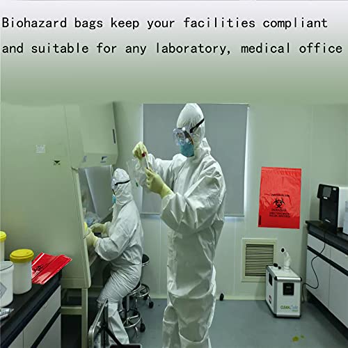 Mantianstar 100pcs Medical Grade No Leak Bags Stick On Biohazard Bags 10x14in/25x35cm Stick-on Infectious Red Waste Bags