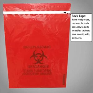 Mantianstar 100pcs Medical Grade No Leak Bags Stick On Biohazard Bags 10x14in/25x35cm Stick-on Infectious Red Waste Bags