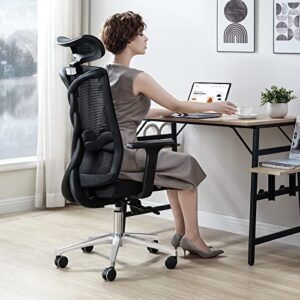 office chair ergonomic,computer chair with neck and lumbar support,mesh office chair with adjustable headrest,backrest,armrest & seat depth,thick seat cushion,office chairs for home office,black