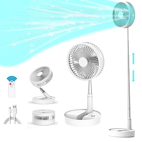 Greheywos Portable Foldable Fan with Remote Control, 7200mah Rechargeable USB Standing Fan, 7.8'' Super Quiet Table Fan with 4 Speeds, Timing Function Folding Fan, Suitable for Home Office Camp Travel