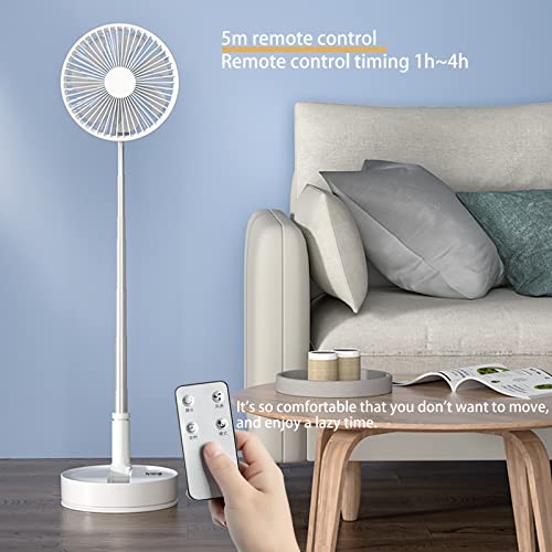 Greheywos Portable Foldable Fan with Remote Control, 7200mah Rechargeable USB Standing Fan, 7.8'' Super Quiet Table Fan with 4 Speeds, Timing Function Folding Fan, Suitable for Home Office Camp Travel