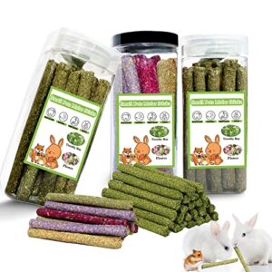 aklhlkk 68pcs rabbit chew toys, natural timothy hay sticks guinea pig chews for teeth hamster molar treats snacks accessories for bunny, chinchillas, rats, gerbils and other small animals