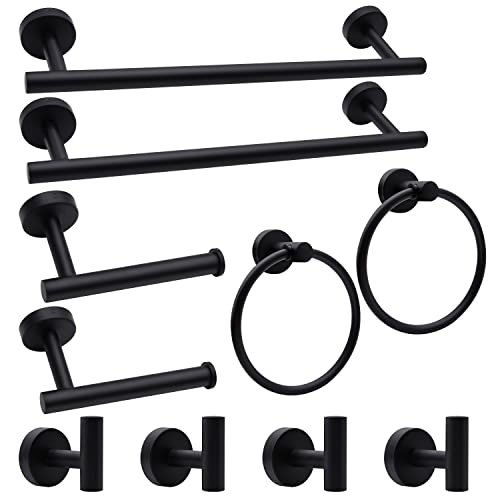 5/10/20pcs Bathroom Hardware Set, Matte Black/Brushed Nickel/Brushed Gold Bathroom Hardware Set, Including 16" Hand Towel Bars, Toilet Paper Holders, Towel Rings, Robe Towel Hooks (10pcs, Black)