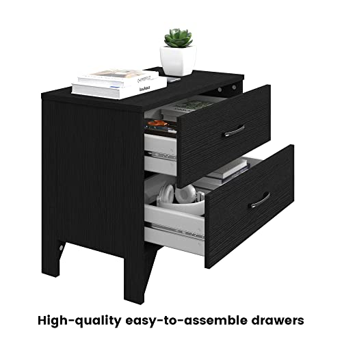 Panana 2/3/4/5/6 Drawer Dresser, Chest of Drawers Wooden Storage Dresser Cabinet Bedroom Furniture (2 Drawer, Black)