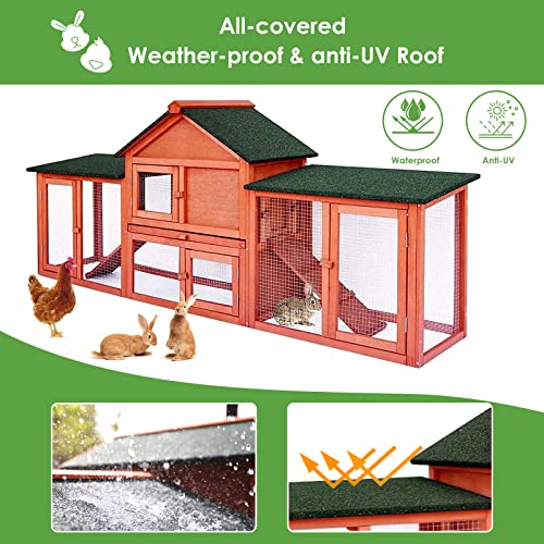 Arlopu 83" Rabbit Hutch Outdoor, Extra-Large Wooden Rabbit Cages Indoor, Bunny Poultry Animals Pet Cages, Weather-Proof Hamster House w/Removable Tray, 2 Ramps, 4 Ventilation Doors, for Yard, Farm