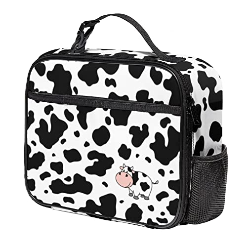 Lunch Bag for Teen Boys Girls, Stylish Reusable Insulated Lunch Box with Side Pocket for Adult and Kids, Durable Cooler Lunch Tote Bag with Detachable Handle for School Work (Cute Cow)