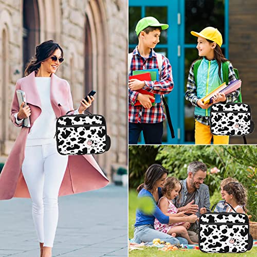 Lunch Bag for Teen Boys Girls, Stylish Reusable Insulated Lunch Box with Side Pocket for Adult and Kids, Durable Cooler Lunch Tote Bag with Detachable Handle for School Work (Cute Cow)