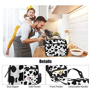 Lunch Bag for Teen Boys Girls, Stylish Reusable Insulated Lunch Box with Side Pocket for Adult and Kids, Durable Cooler Lunch Tote Bag with Detachable Handle for School Work (Cute Cow)