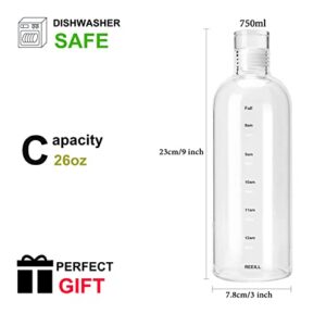 Clear Glass Water Bottles With Time Marker Non-slip Sleeve And Lids, Reusable Glass Drinking Bottles, Drink Water Bottle 26 Oz，Suitable For Drinks, Juices, Sodas, Coke, As Gifts Etc.(750ml)