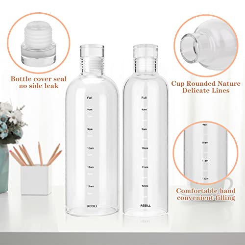 Clear Glass Water Bottles With Time Marker Non-slip Sleeve And Lids, Reusable Glass Drinking Bottles, Drink Water Bottle 26 Oz，Suitable For Drinks, Juices, Sodas, Coke, As Gifts Etc.(750ml)