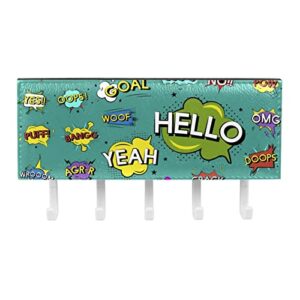 Collection of Explosion Comic Mail Holder Organizer and Key Hooks PU Front, Self Adhesive Key Rack with 5 Hooks Perfect for Entryway, Hallway，Bathroom ，Kitchen