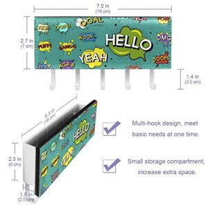 Collection of Explosion Comic Mail Holder Organizer and Key Hooks PU Front, Self Adhesive Key Rack with 5 Hooks Perfect for Entryway, Hallway，Bathroom ，Kitchen